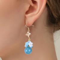China Handmade Dyed Aquamarine Crystal Round Bead Dangle Earrings Copper Gold Plating 2PCS for sale