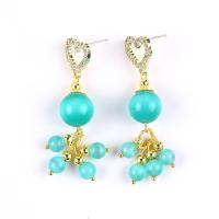 China Handmade 6mm 12mm Green Cat Eye Gemstone Dangle Earrings Copper Gold Plating Natural Stone for sale