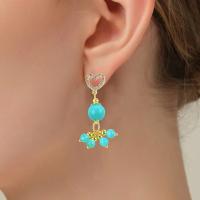 China Handmade 6mm 12mm Green Cat Eye Gemstone Dangle Earrings Copper Gold Plating Natural Stone for sale