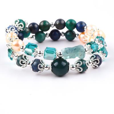 China Unicorn Carving Adjustable 2 Layer Azurite Stone Crystal Bracelet for sale