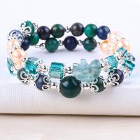 China Unicorn Carving Adjustable 2 Layer Azurite Stone Crystal Bracelet for sale