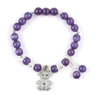 China 8mm Purple Cat Eye Crystal Stretch Bead Bracelet Natural Gemstone Jewelry Gift Unisex for sale