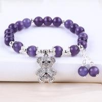 China 8mm Purple Cat Eye Crystal Stretch Bead Bracelet Natural Gemstone Jewelry Gift Unisex for sale