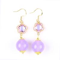 China Handmade Purple Chalcedony Gemstone Earrings 4x1.2cm Healing Crystal Jewelry for sale