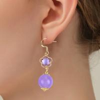 China Handmade Purple Chalcedony Gemstone Earrings 4x1.2cm Healing Crystal Jewelry for sale