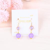 China Handmade Purple Chalcedony Gemstone Earrings 4x1.2cm Healing Crystal Jewelry for sale