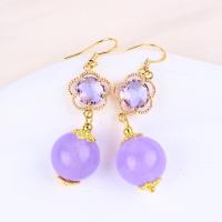 China Handmade Purple Chalcedony Gemstone Earrings 4x1.2cm Healing Crystal Jewelry for sale