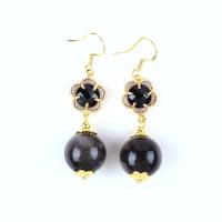 China Handmade Silver Sheen Obsidian Gemstone Pendant Earrings 4x1.2cm Healing Crystal Jewelry for sale