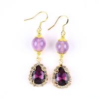 China Handmade Amethyst Gemstone Earrings Natural Crystal Beaded Pendant Jewelry 4x1.3cm for sale