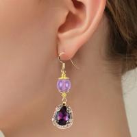 China Handmade Amethyst Gemstone Earrings Natural Crystal Beaded Pendant Jewelry 4x1.3cm for sale