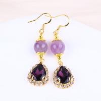 China Handmade Amethyst Gemstone Earrings Natural Crystal Beaded Pendant Jewelry 4x1.3cm for sale