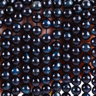 China 8mm Ink Blue Tiger's Eye Gemstone Beads 45cm Strand 35g for Jewelry Making DIY Accessories for sale