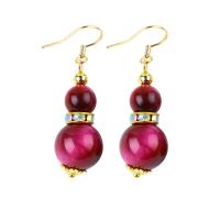 China 10mm Natural Quartz Crystal Beaded Earrings with Rose Red Tiger Eye Gemstones - OEM Custom Jewelry for sale