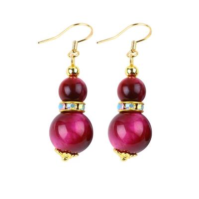 China 10mm Natural Quartz Crystal Beaded Earrings with Rose Red Tiger Eye Gemstones - OEM Custom Jewelry for sale