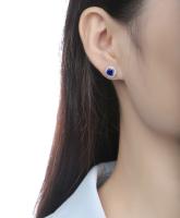 China Blue 925 Sterling Silver Zircon Round Stud Earrings - 1 Piece MOQ, Customizable Size for Gift Giving for sale