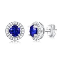 China Blue 925 Sterling Silver Zircon Round Stud Earrings - 1 Piece MOQ, Customizable Size for Gift Giving for sale