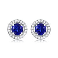 China Blue 925 Sterling Silver Zircon Round Stud Earrings - 1 Piece MOQ, Customizable Size for Gift Giving for sale