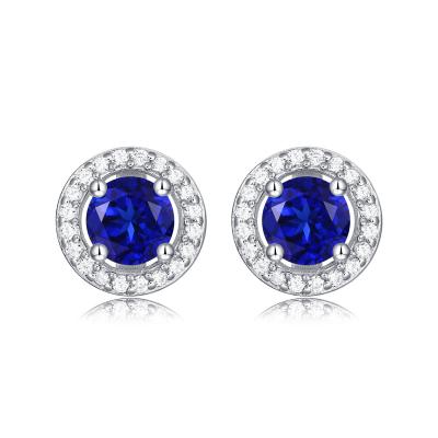 China Blue 925 Sterling Silver Zircon Round Stud Earrings - 1 Piece MOQ, Customizable Size for Gift Giving for sale