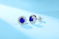 China Blue 925 Sterling Silver Zircon Round Stud Earrings - 1 Piece MOQ, Customizable Size for Gift Giving for sale