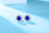China Blue 925 Sterling Silver Zircon Round Stud Earrings - 1 Piece MOQ, Customizable Size for Gift Giving for sale