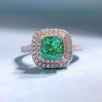 China Green Square Shape Zircon Wedding Ring 925 Sterling Silver - Customizable Size & 1 Piece MOQ for Women's Bridal Jewelry for sale