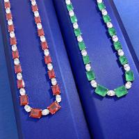 China 925 Sterling Silver Bridal Necklace with Pink Green Gemstones - Customizable Size 1 Piece MOQ for Wedding Jewelry for sale