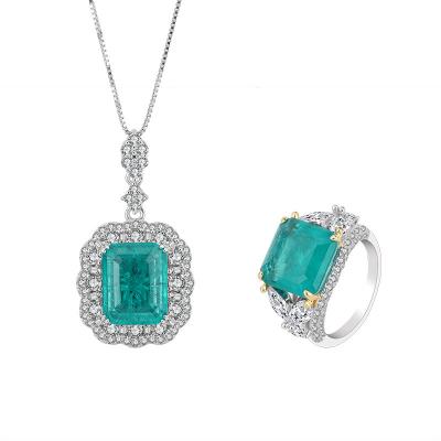 China 925 Sterling Silver Zircon Square Gemstone Necklace Ring Set - 1 Piece MOQ Customizable Bridal Jewelry Gift for sale