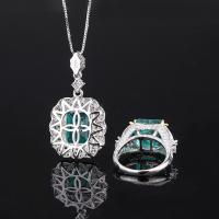 China 925 Sterling Silver Zircon Square Gemstone Necklace Ring Set - 1 Piece MOQ Customizable Bridal Jewelry Gift for sale