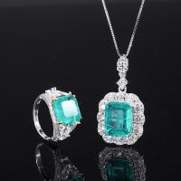 China 925 Sterling Silver Zircon Square Gemstone Necklace Ring Set - 1 Piece MOQ Customizable Bridal Jewelry Gift for sale