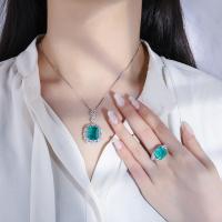 China 925 Sterling Silver Zircon Square Gemstone Necklace Ring Set - 1 Piece MOQ Customizable Bridal Jewelry Gift for sale