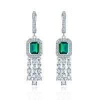 China Green Gemstone Cubic Zirconia Long Drop Earrings 925 Sterling Silver Customizable Size 1 Piece MOQ for sale