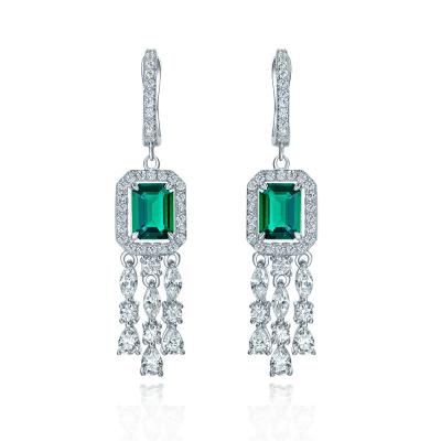 China Green Gemstone Cubic Zirconia Long Drop Earrings 925 Sterling Silver Customizable Size 1 Piece MOQ for sale