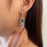 China Green Gemstone Cubic Zirconia Long Drop Earrings 925 Sterling Silver Customizable Size 1 Piece MOQ for sale