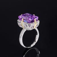 China 925 Sterling Silver Zircon Bridal Engagement Ring - Purple/Aqua Blue/Yellow Gemstone, Custom Sizes, 1 Piece MOQ for sale