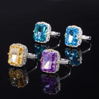 China 925 Sterling Silver Zircon Bridal Engagement Ring - Purple/Aqua Blue/Yellow Gemstone, Custom Sizes, 1 Piece MOQ for sale