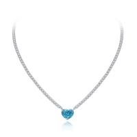 China 925 Sterling Silver Heart Shape Aqua Blue Zircon Necklace - 1 Piece MOQ with Custom Size Options for sale