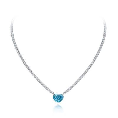 China 925 Sterling Silver Heart Shape Aqua Blue Zircon Necklace - 1 Piece MOQ with Custom Size Options for sale