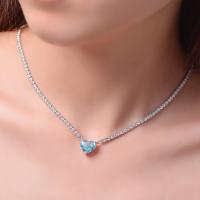 China 925 Sterling Silver Heart Shape Aqua Blue Zircon Necklace - 1 Piece MOQ with Custom Size Options for sale