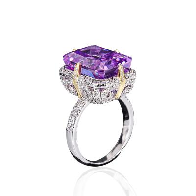 China 925 Sterling Silver Zircon Bridal Engagement Ring - Purple/Aqua Blue/Yellow Gemstone, Custom Sizes, 1 Piece MOQ for sale