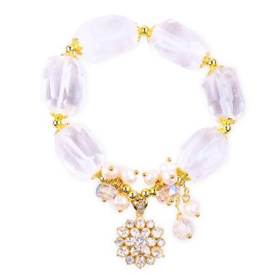 China Handmade Clear Quartz Bracelet 22cm Adjustable Natural Stone Jewelry with Pearl Charms for Gifts and Daily Wear for sale