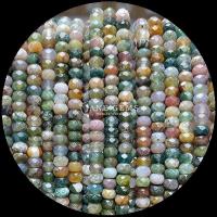 China Natural Indian Agate Green Dot Gemstone Bead Strands 4x3mm Faceted Abacus Loose Beads for Jewelry Making for sale