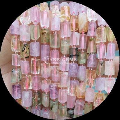China Natural Strawberry Quartz Faceted Cylinder Loose Bead Strands 8x11mm for Jewelry Making for sale