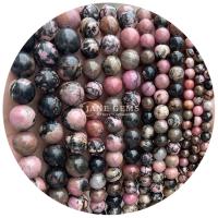 China Natural Black Stripe Rhodochrosite Gemstone Beads 6mm Round for Jewelry Making DIY Bracelets for sale