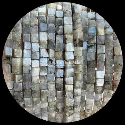 China Natural Labradorite Blue Dot Loose Bead Strands 4mm 6mm 8mm Cube Square for Jewelry Making for sale
