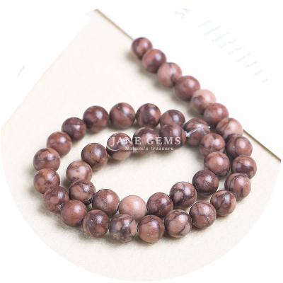 China Natural Purple Wood Grain Stone Loose Beads 8mm Round Gemstone for Jewelry Making DIY Crafts for sale