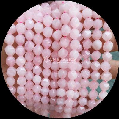 China Natural Gemstone Beads Faceted Diamond Shape 6-10mm Rose Quartz Tourmaline Loose Strands for Jewelry Making for sale