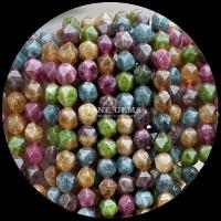 China Natural Gemstone Beads Faceted Diamond Shape 6-10mm Rose Quartz Tourmaline Loose Strands for Jewelry Making for sale