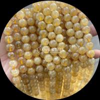 China Natural 8mm Round Cut Golden Rutilated Quartz Gemstone Bead Strands for DIY Jewelry Making for sale
