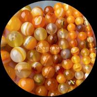China Natural Gemstone Beads 8mm Round Agate Carnelian Yellow Stripped Loose Bead Strand for DIY Jewelry Making for sale