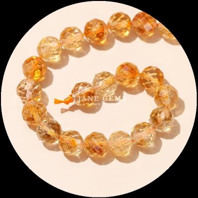 China Natural Citrine Strawberry Quartz Faceted Round Loose Bead Strands 8mm Multi-Color for DIY Jewelry Making for sale